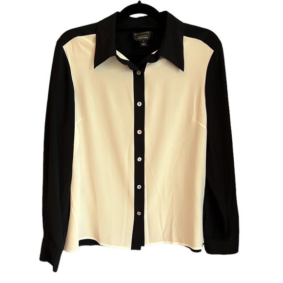 St. John | Tops | St John Black And Cream Colorblock 0 Silk Blouse Size ...